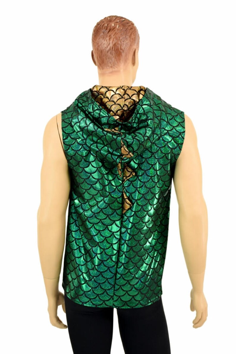 Mens Sleeveless Green Dragon Scale Hoodie with Gold Dragon | Etsy