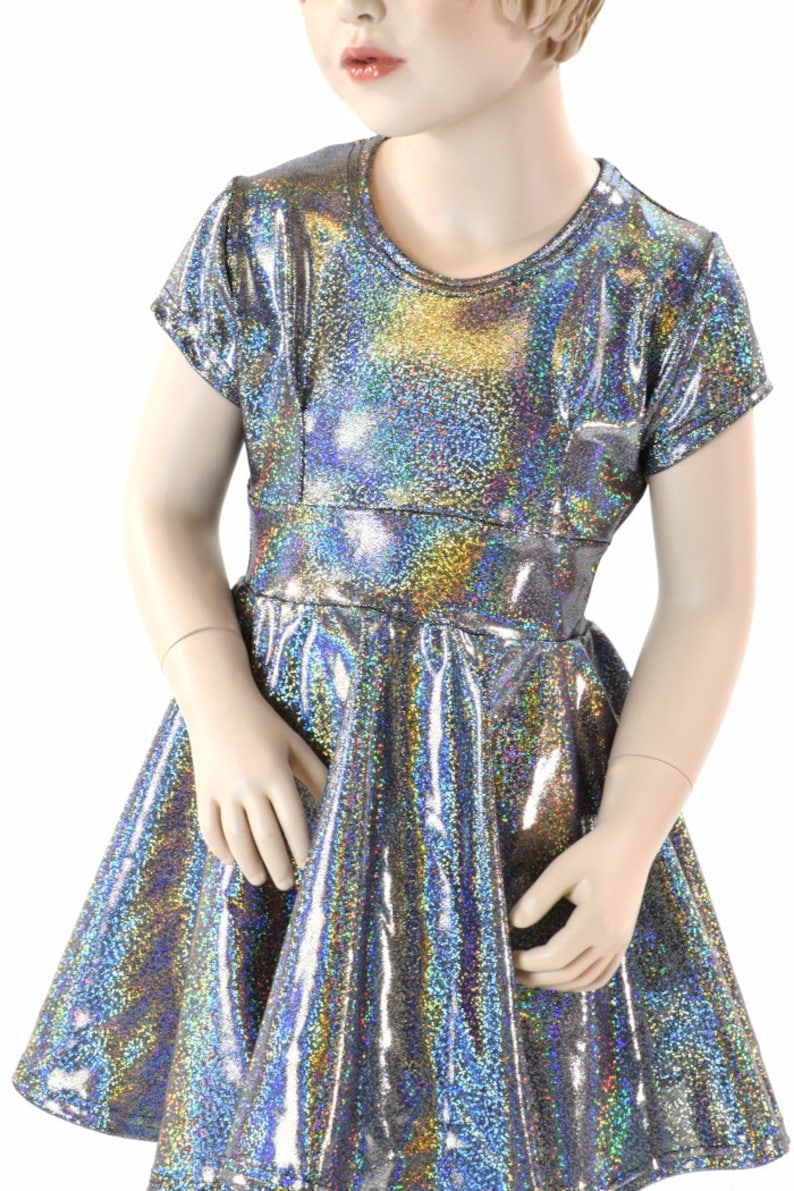 Girls Silver Holographic Metallic Cap Sleeve Skater Dress - Etsy