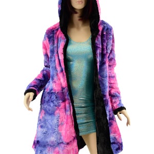 Reversible Minky A Line Coat in Black Minky Faux Fur and Razzle Dazzle ...