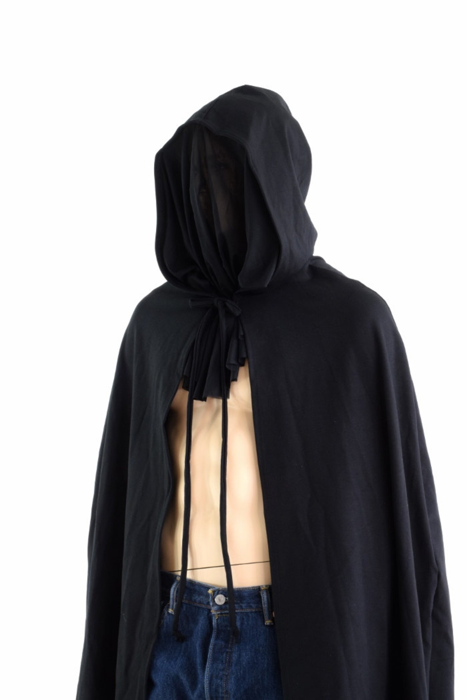 Grim Reaper Long Black Zen Cape Self-lined With Mesh Face Obscurer in ...