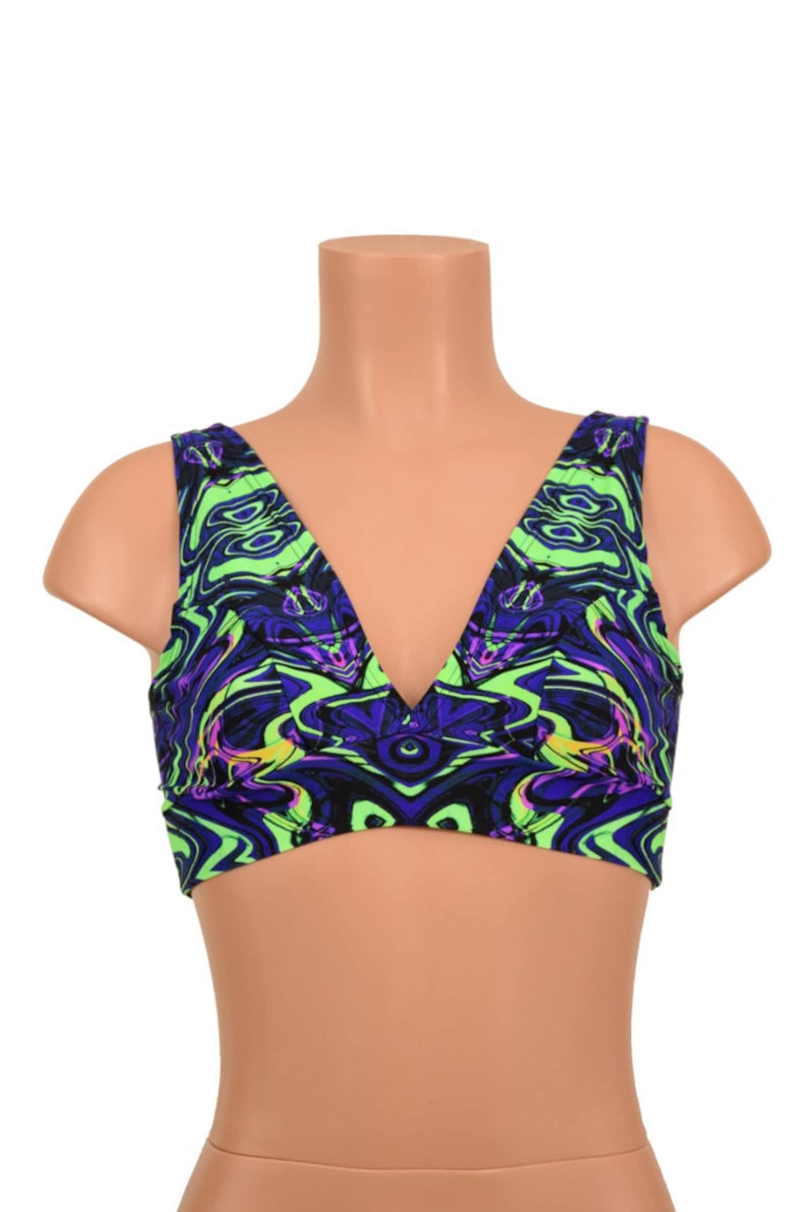 UV Glow Neon Melt Print Starlette Bralette Spandex Rave | Etsy