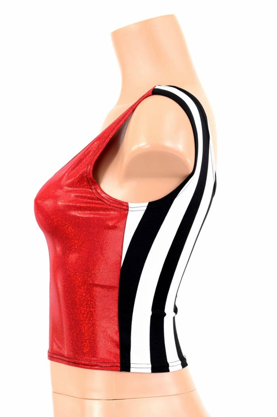 Two Tone Tank Style Crop Top Front to Back Reversible in Red Sparkly ...