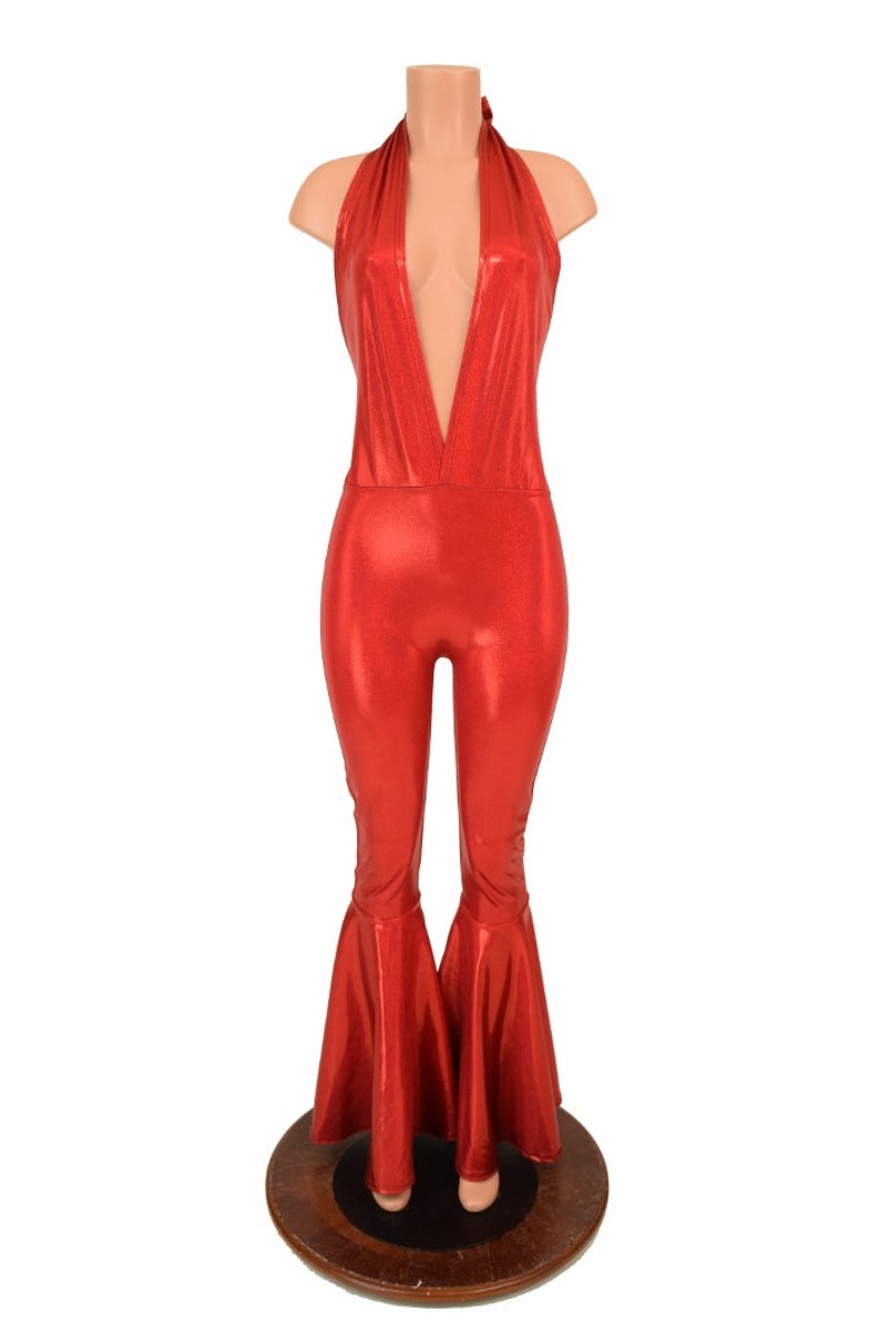 Red Sparkly Jewel Metallic josie Halter Catsuit | Etsy