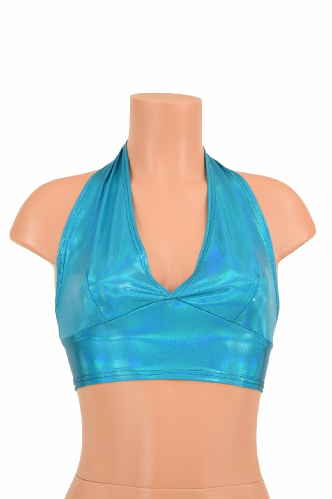 Peacock Blue Holographic Spandex Tie Back Halter Top - 155251 - Etsy