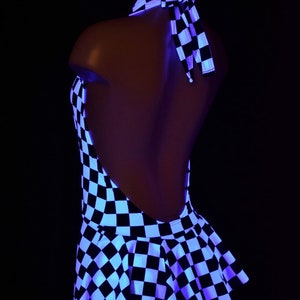Black & White Checkered Print UV Glow "josie" Ruffle Rump Romper ...