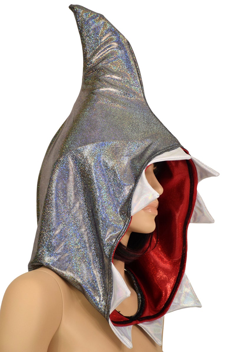 Silver Holographic Shark Fin Hood With Red Lined Hood and | Etsy