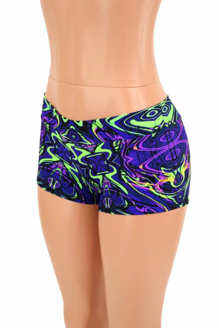 Lowrise Neon Melt Booty Shorts Neon UV Glow Rave Festival | Etsy