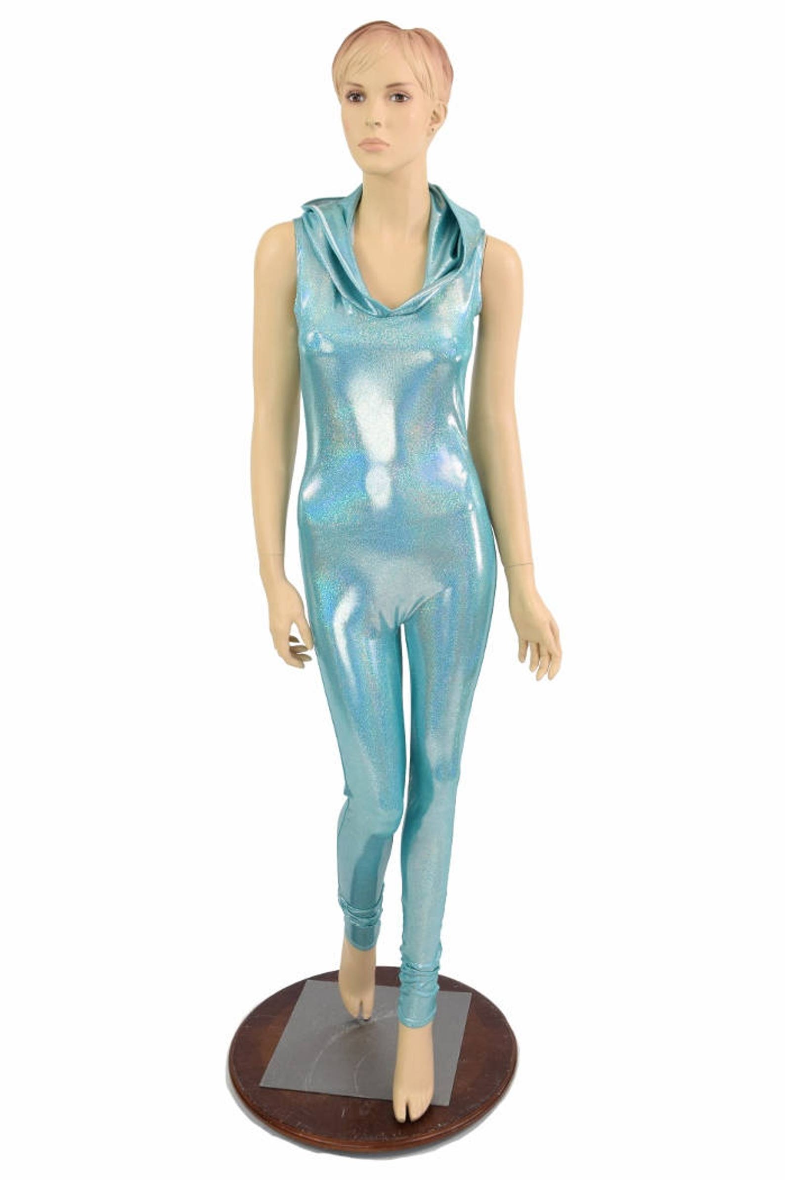 Seafoam Holographic Sparkly Sleeveless Hooded Catsuit - Etsy