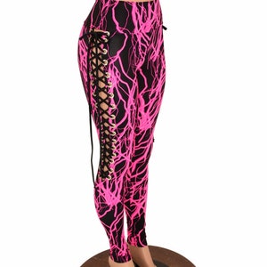 UV GLOW Pink Lightning Lace up High Waist Leggings laces up From the ...
