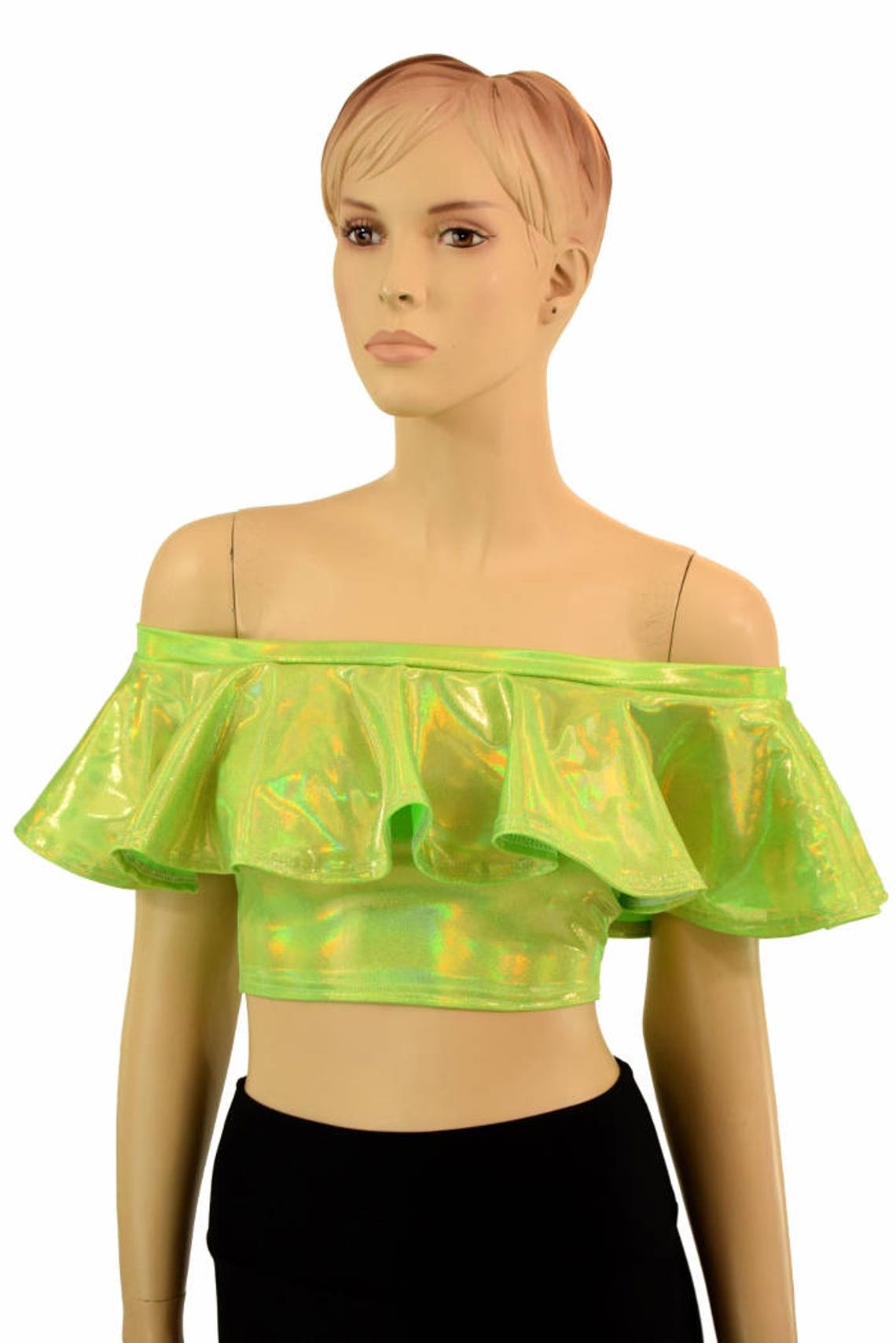 Lime Green Holographic off Shoulder Crop Top - - Etsy