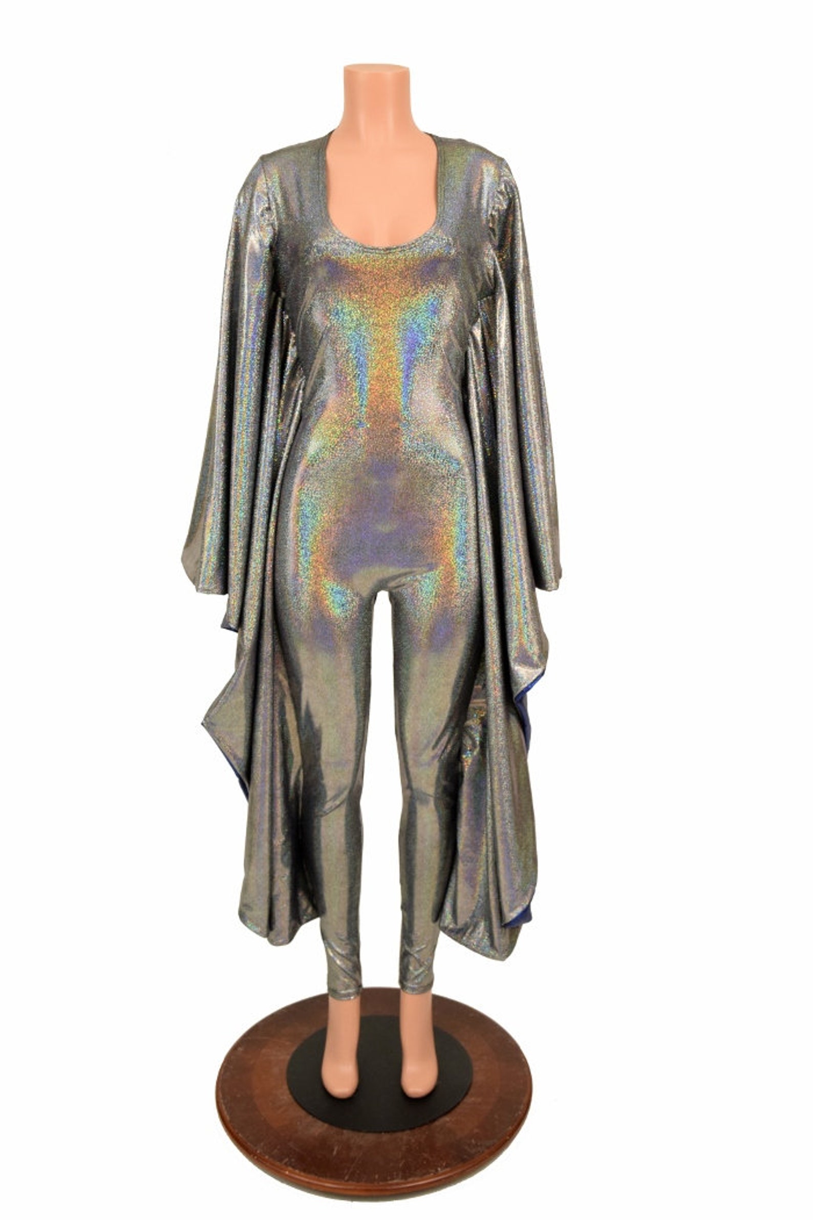 Silver Holographic and Blue Sparkly Jewel Batwing Catsuit - Etsy