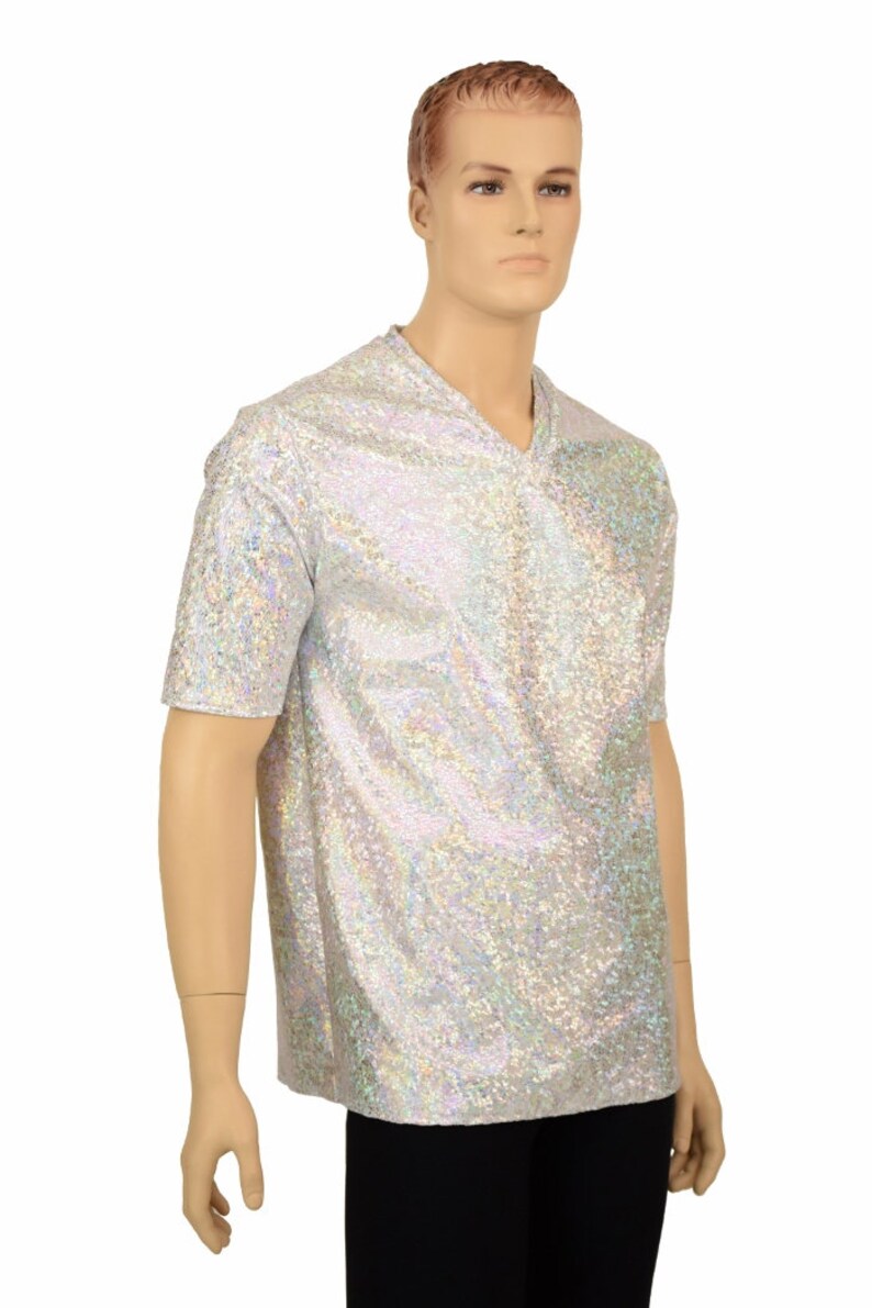 Mens Silver on White Shattered Glass Holographic V Neck Top - Etsy