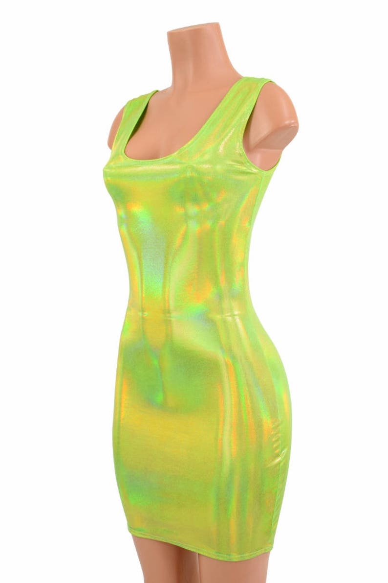 Lime Green Holographic Spandex Bodycon Tank Mini Dress 8095 - Etsy