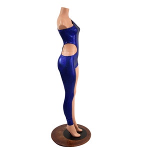 Blue Sparkly Jewel Asymmetrical Catsuit With Boy Cut Leg and Waist ...