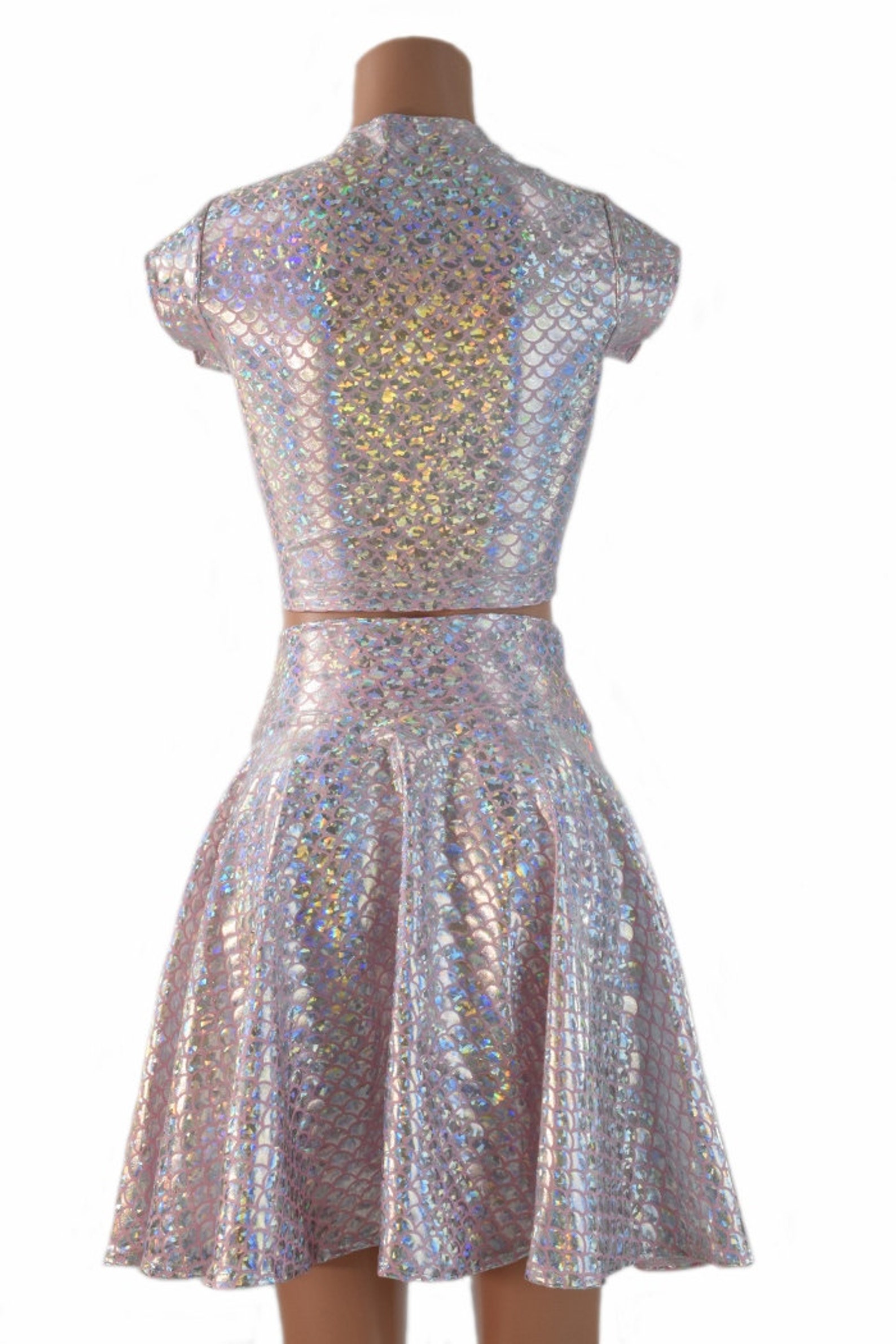 Pink and Silver Mermaid Scale Cap Sleeve Crop Top & Circle Skirt Set - Etsy