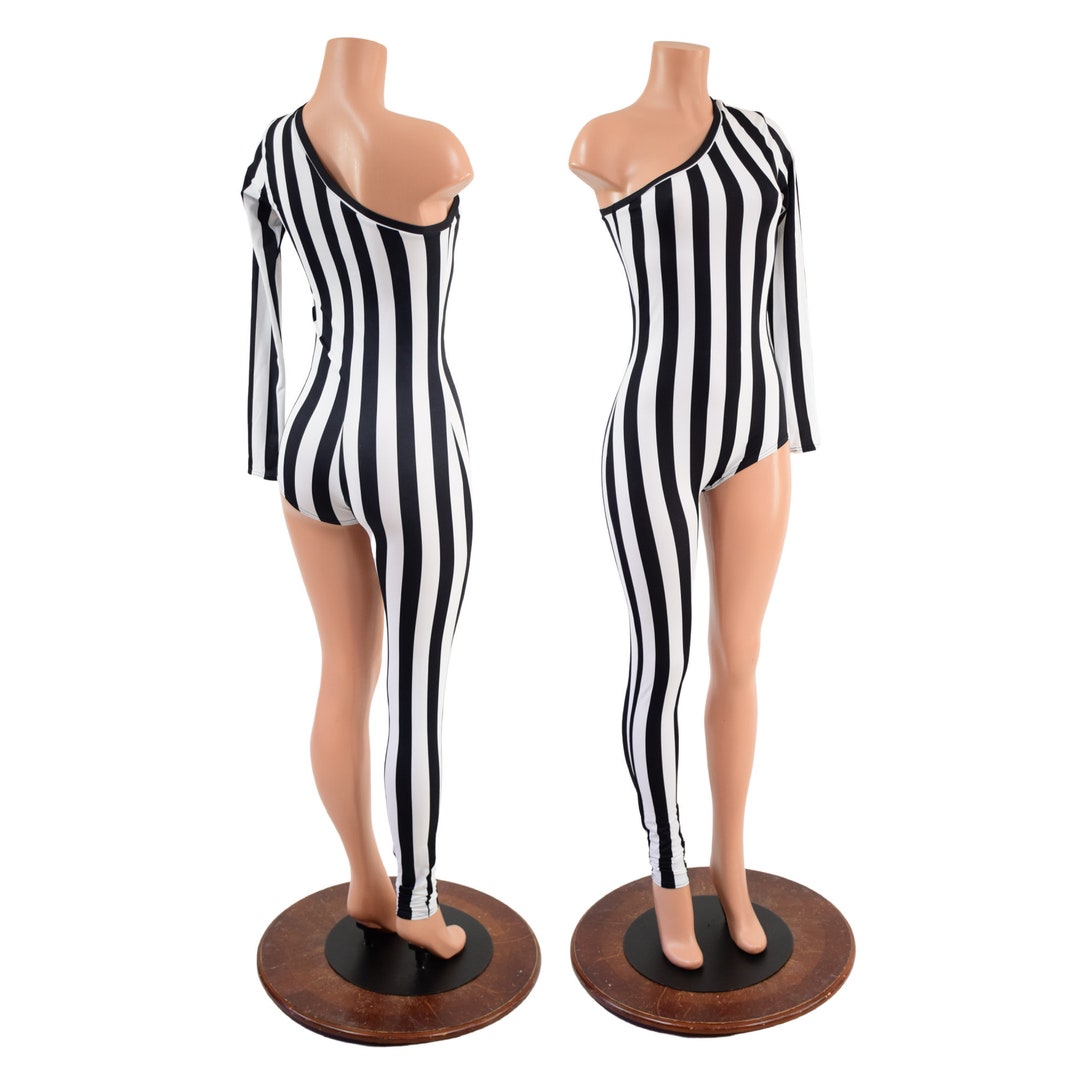 Bowie Inspired Black and White Vertical Stripe One Left Shoulder Long ...