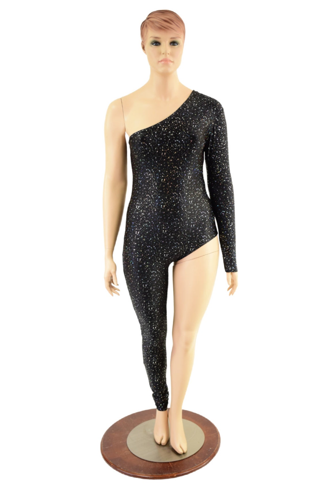 Star Noir One Shoulder Long Sleeve Catsuit With One Leg. Siren - Etsy