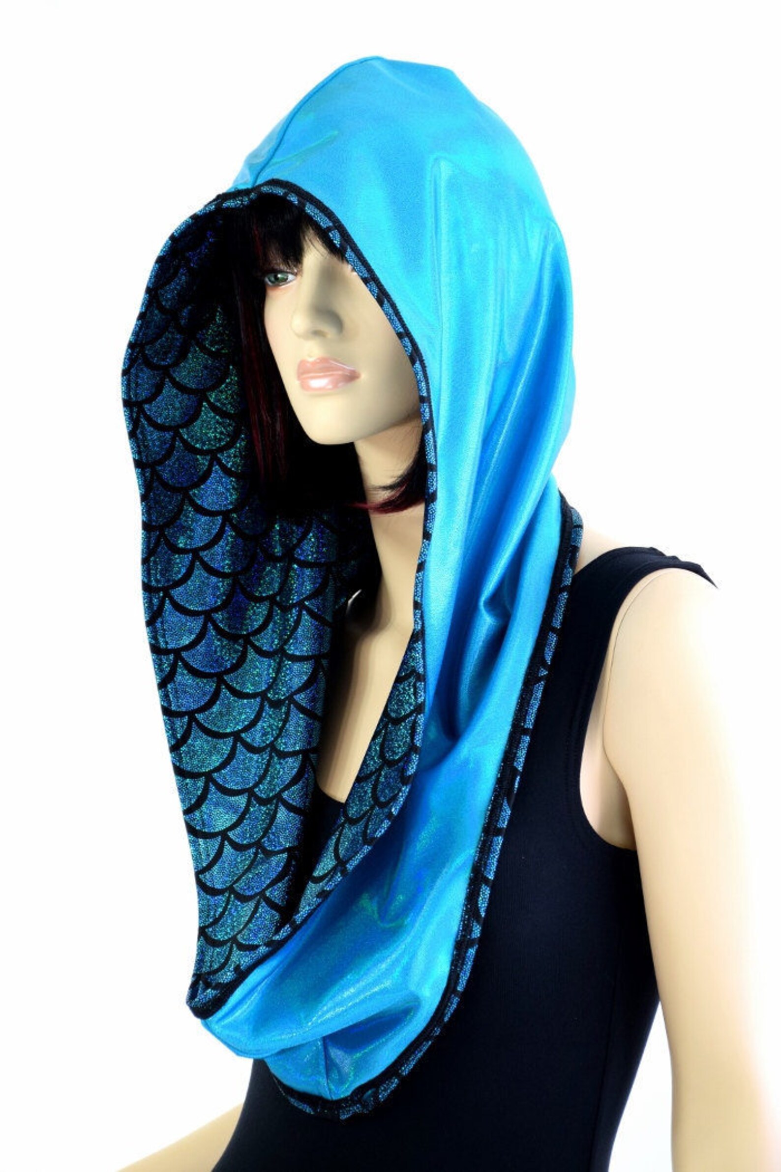 Reversible Infinity Festival Hood in Turquoise Mermaid/dragon Scale ...