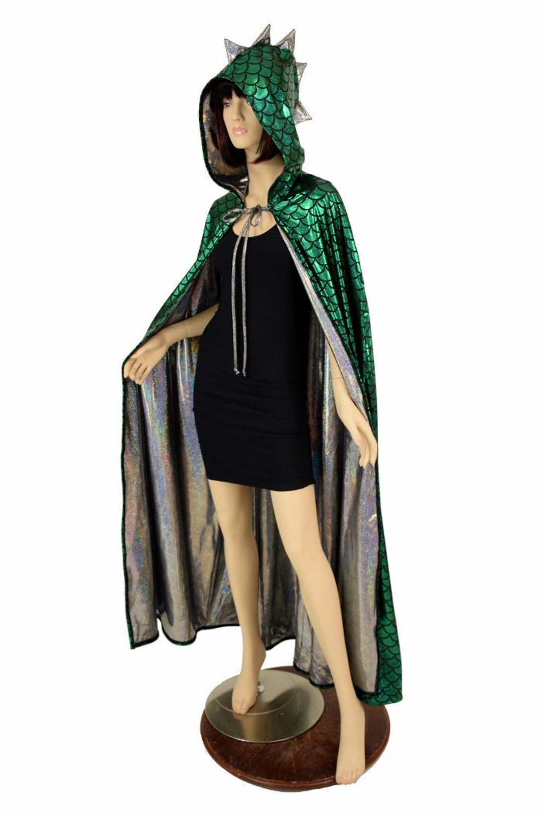 50" or 60" Long Full Length Emerald Green Dragon Hooded Cape With ...