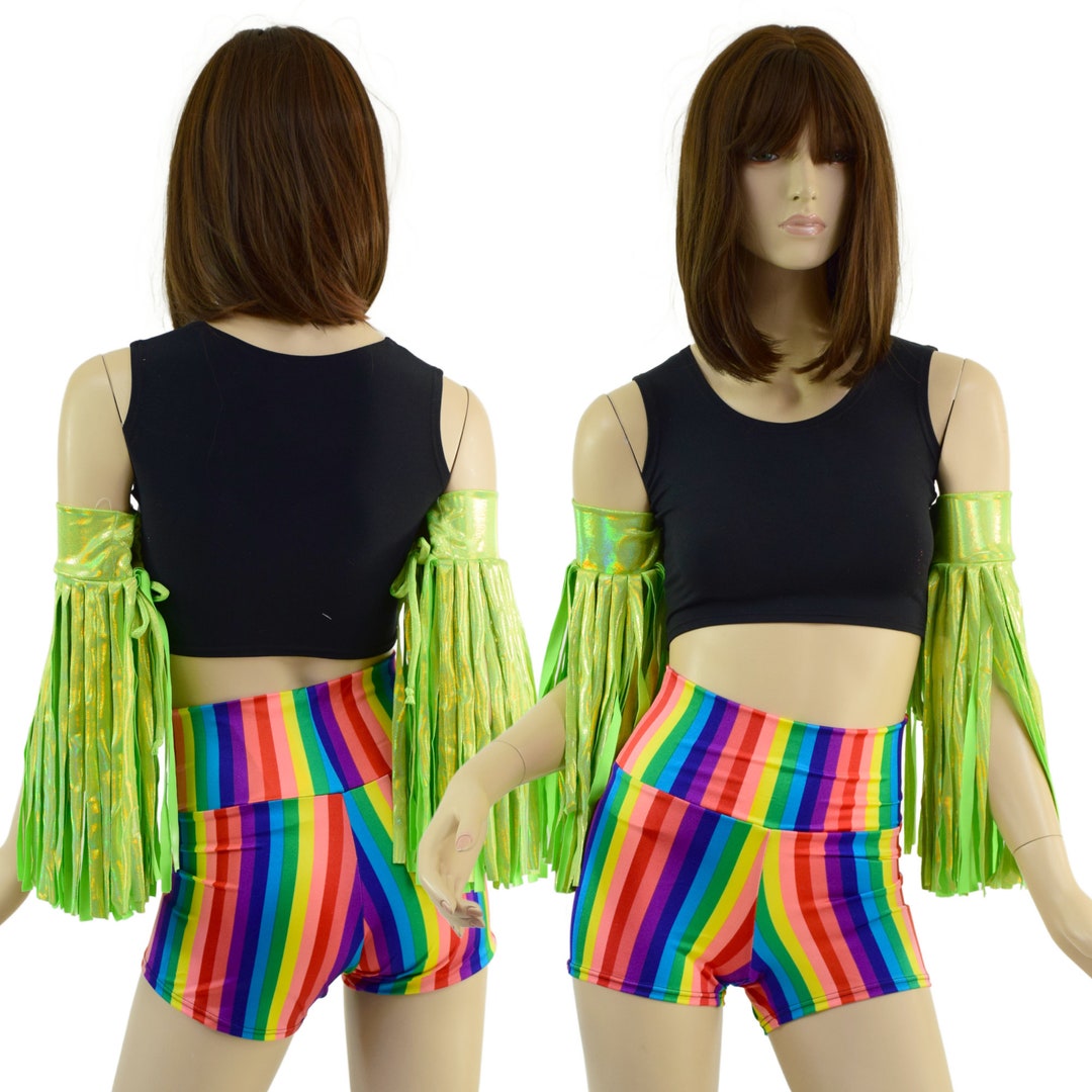 Fringed Arm Bands in Neon Lime Holographic Wrestler and Roller Derby ...