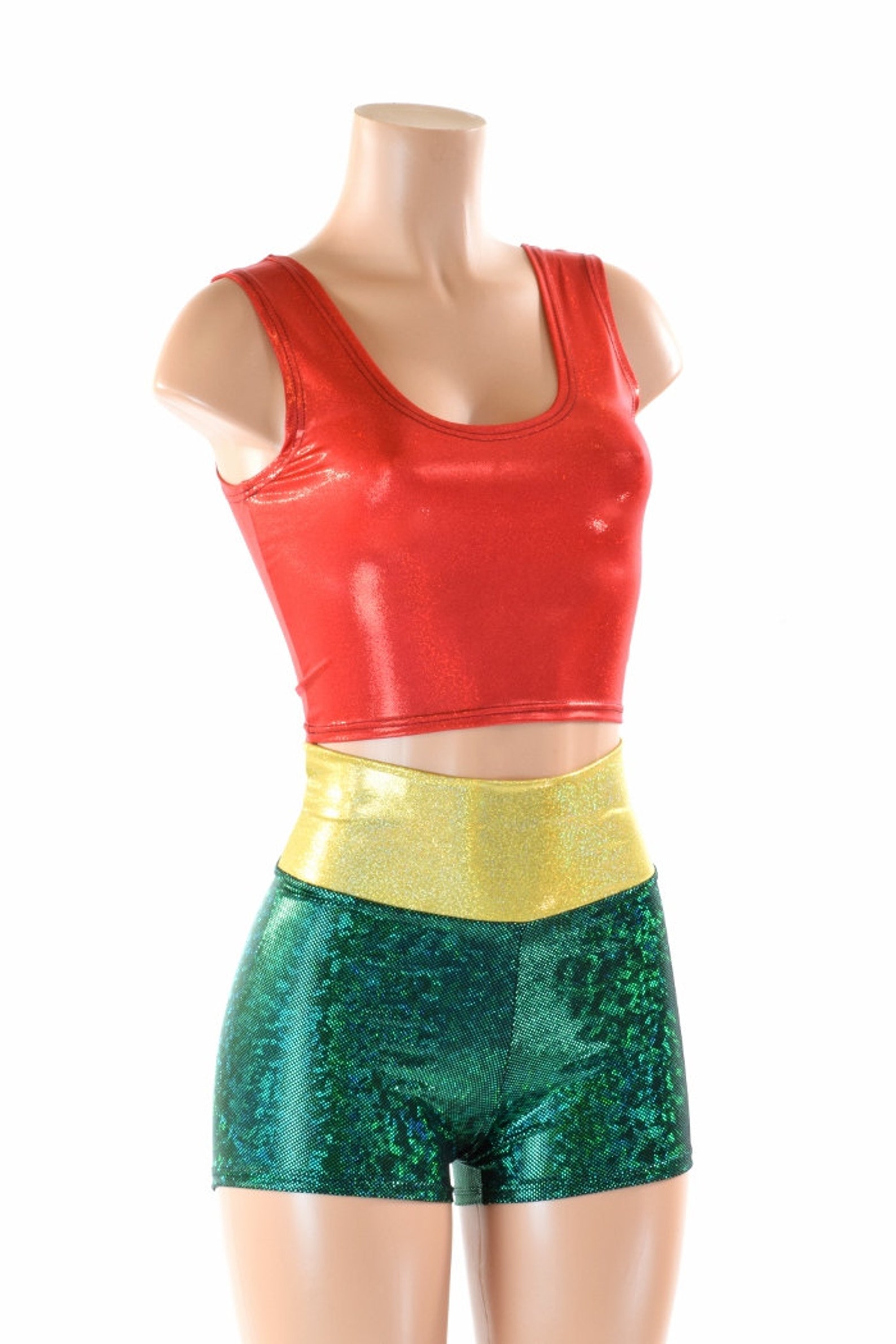 2PC Red Metallic Tank Top Green Holographic High Waist Booty - Etsy