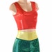 2PC Red Metallic Tank Top, Green Kaleidoscope High Waist Booty Shorts W ...