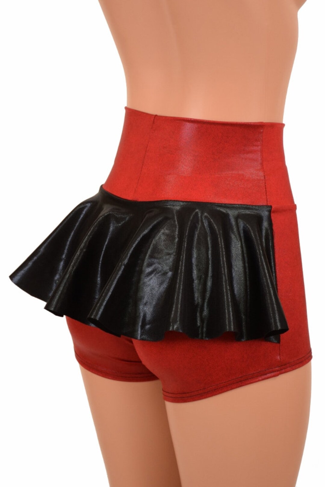 Coagulant Red High Waist Ruffle Rump Shorts W/black Mystique Ruffle ...