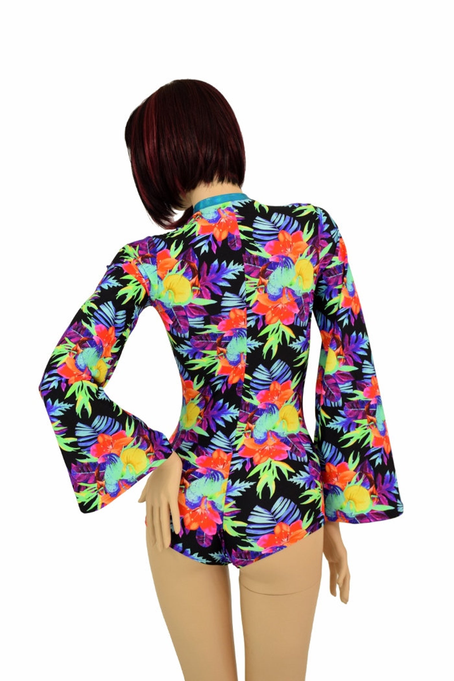 Neon UV Glow Sonic Bloom Bell Sleeve Romper With Plunging - Etsy