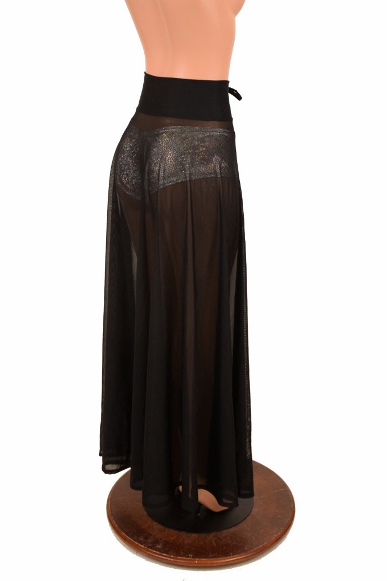 Black Mesh Lace up Open Front Skirt With Black Zen Waistband and Ties ...