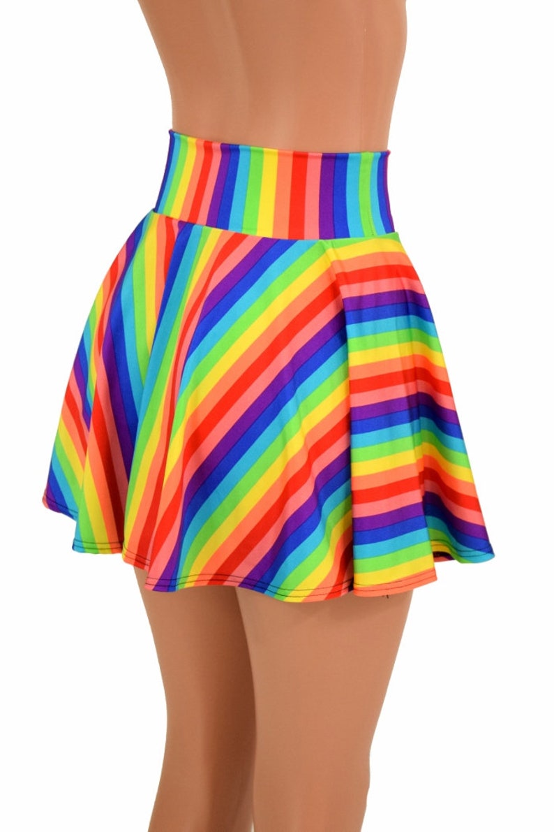 Rainbow Stripe Print Circle Cut Micro Mini Skirt Rave Clubwear Etsy