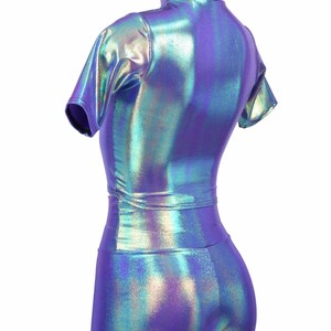 Moonstone Metallic Tee Length Sleeve Short Collar Crop Top & High Waist ...
