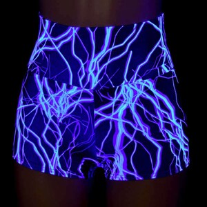 NEON UV Glow Blue Lightning Print High Waist Shorts 154283 - Etsy