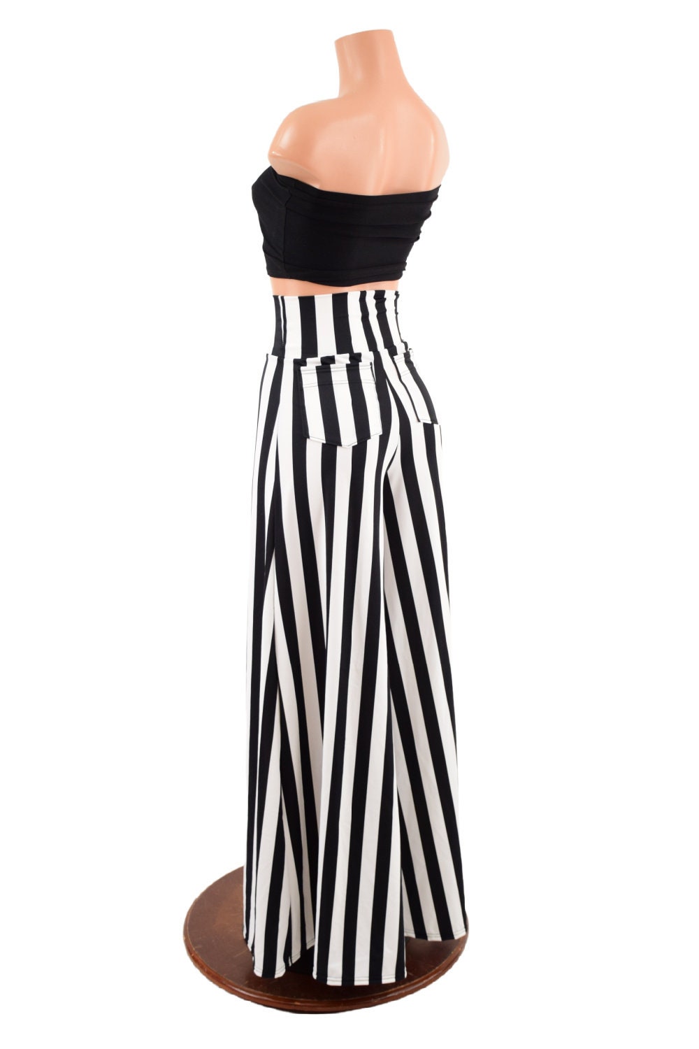 Black and White Stripe Wide Leg Pants With High Waist, and BACK POCKETS ...