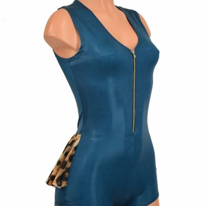 Ruffle Rump Romper in Nile Blue With Leopard Ruffle - Sleeveless, Boy ...