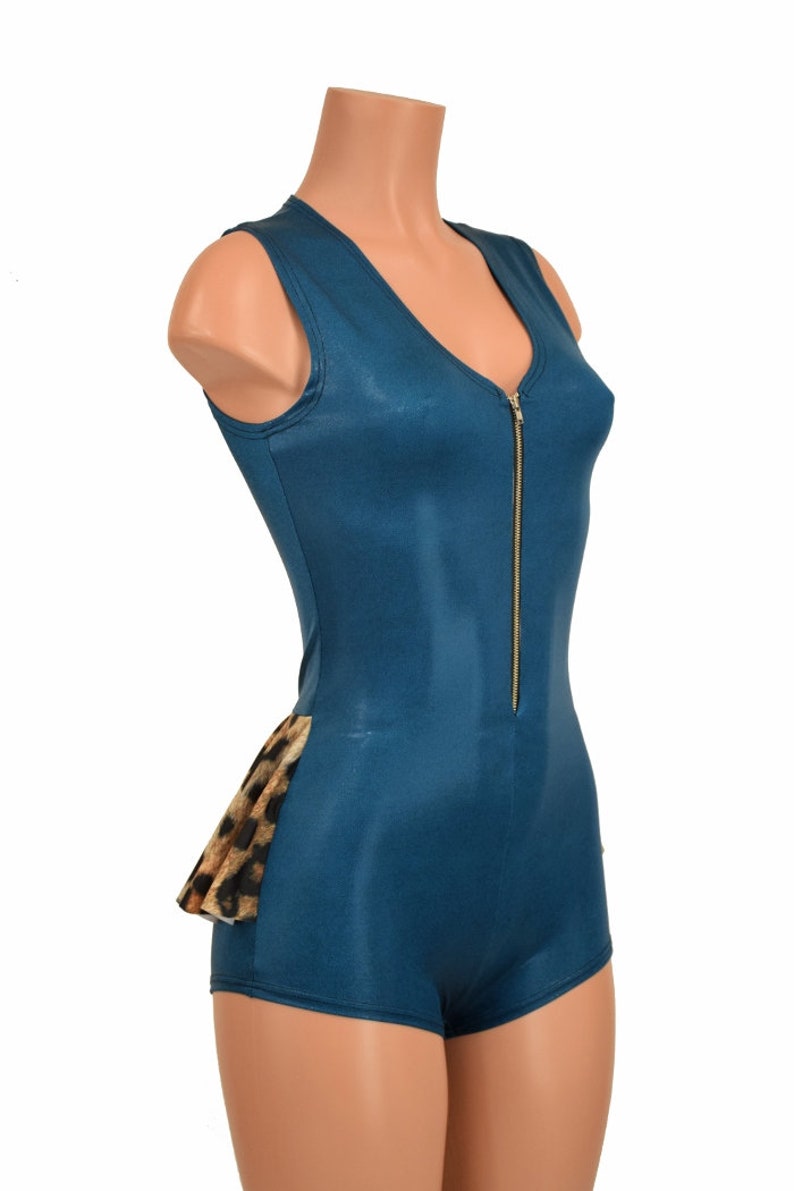 Ruffle Rump Romper in Nile Blue With Leopard Ruffle - Sleeveless, Boy ...