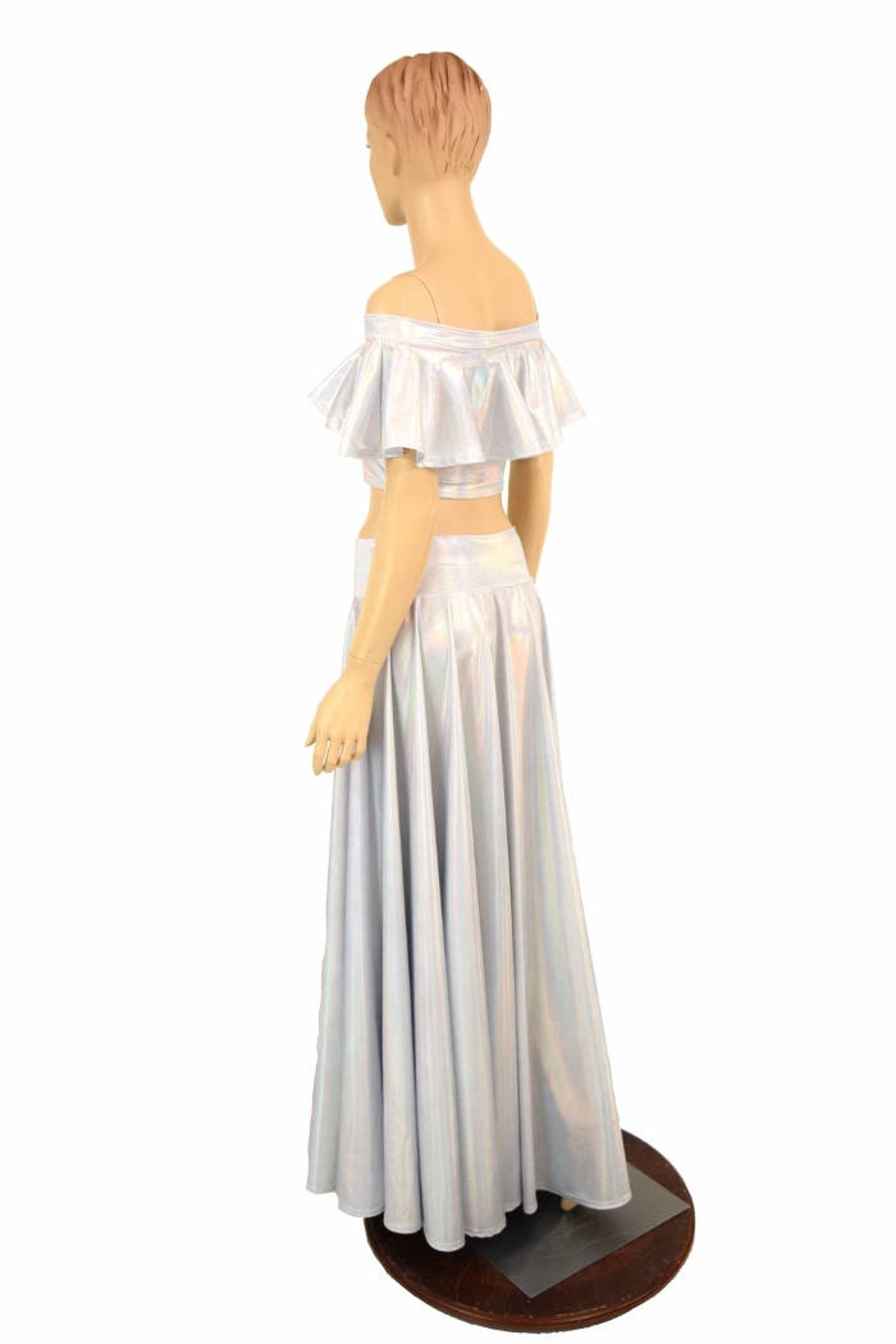 2PC Flashbulb Holographic off Shoulder Crop Top With Long Maxi - Etsy