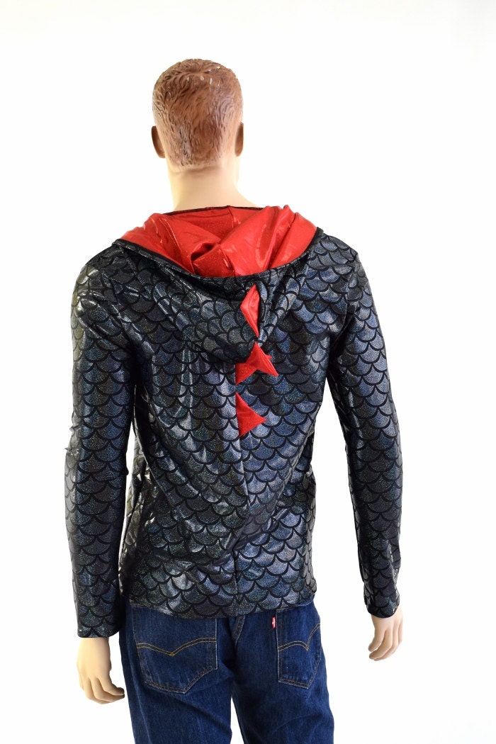 Mens Long Sleeve Black Dragon Zipper Front Top With Red Sparkly Jewel ...