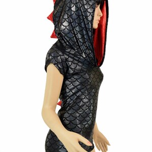 Black Dragon Scale Cap Sleeve Hoodie Romper With Red Holographic Spikes ...