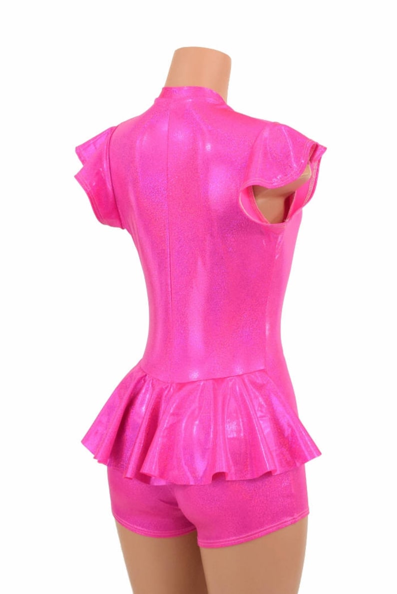 Plunging V Neck Romper With Ruffle Rump, Flip Sleeve, and Boy Cut Leg ...