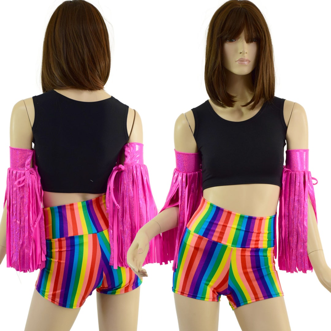 Fringed Arm Bands in Neon Pink Holographic Wrestler and Roller Derby ...
