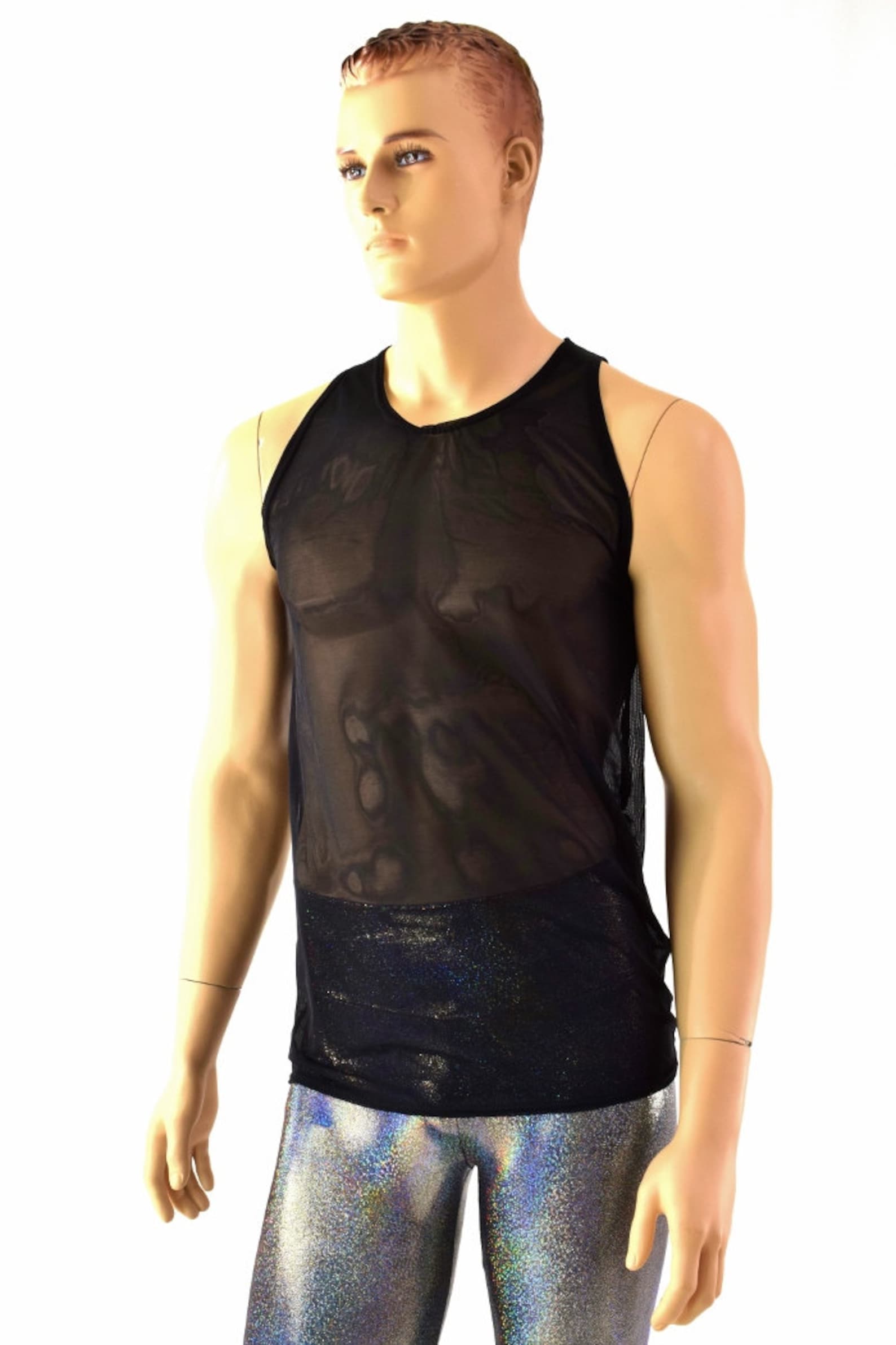 Mens See Through Sheer Black Mesh Muscle Shirt Mens Rave or Festival ...