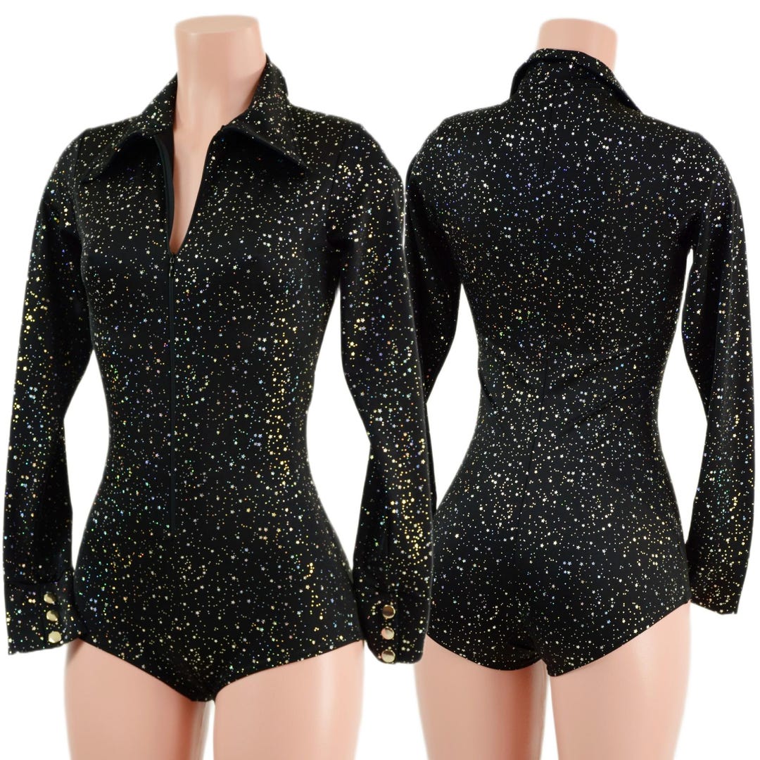 Zipper Front Rodeo Romper in Star Noir With Boy Cut Leg and Snap Cuffs ...