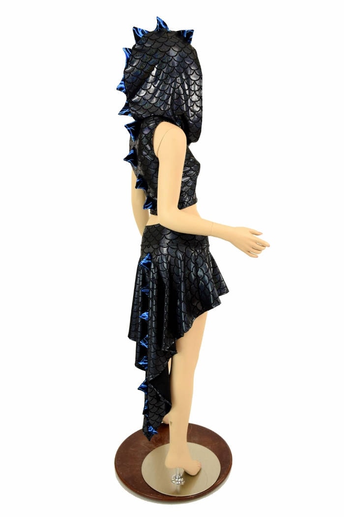 2PC Black Dragon Zipper Front Sleeveless Crop Hoodie / Blue | Etsy