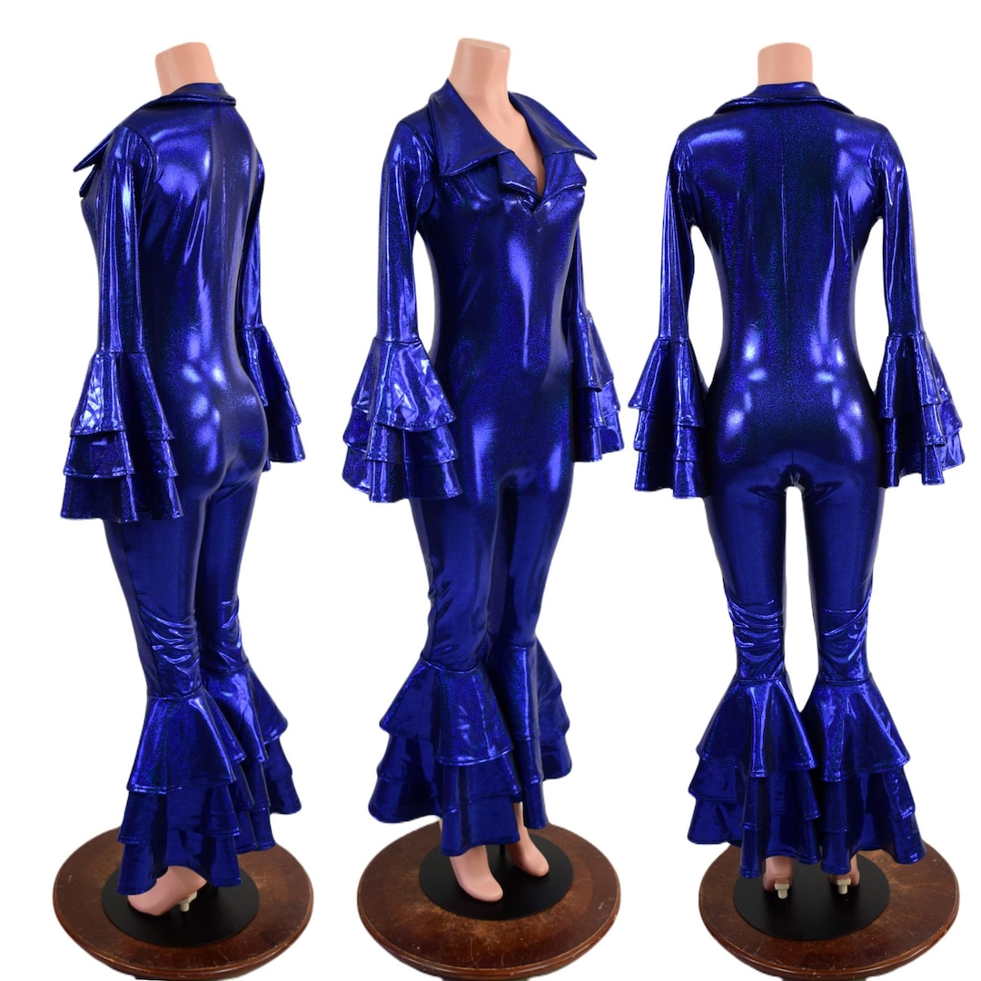 Dancing Queen Blue Sparkly Catsuit With Showtime Collar, Triple Tiered ...