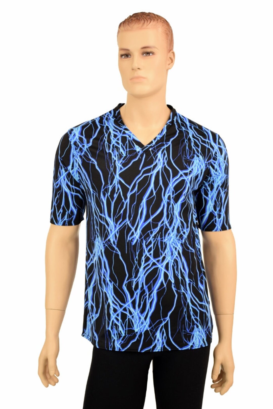 Mens Neon Blue Lightning Print V Neck Top With Tee Sleeves - 156134 - Etsy