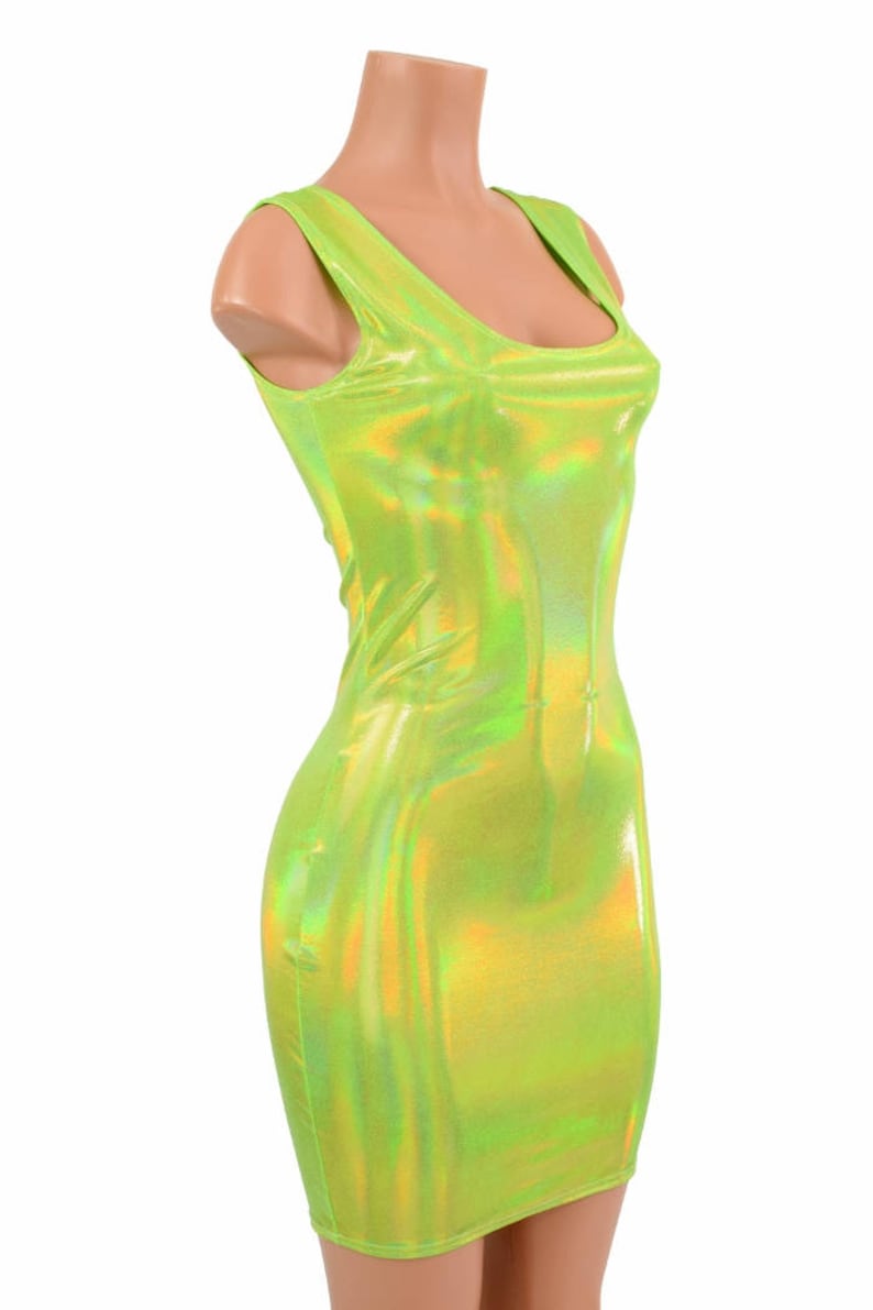 Lime Green Holographic Spandex Bodycon Tank Mini Dress 8095 - Etsy