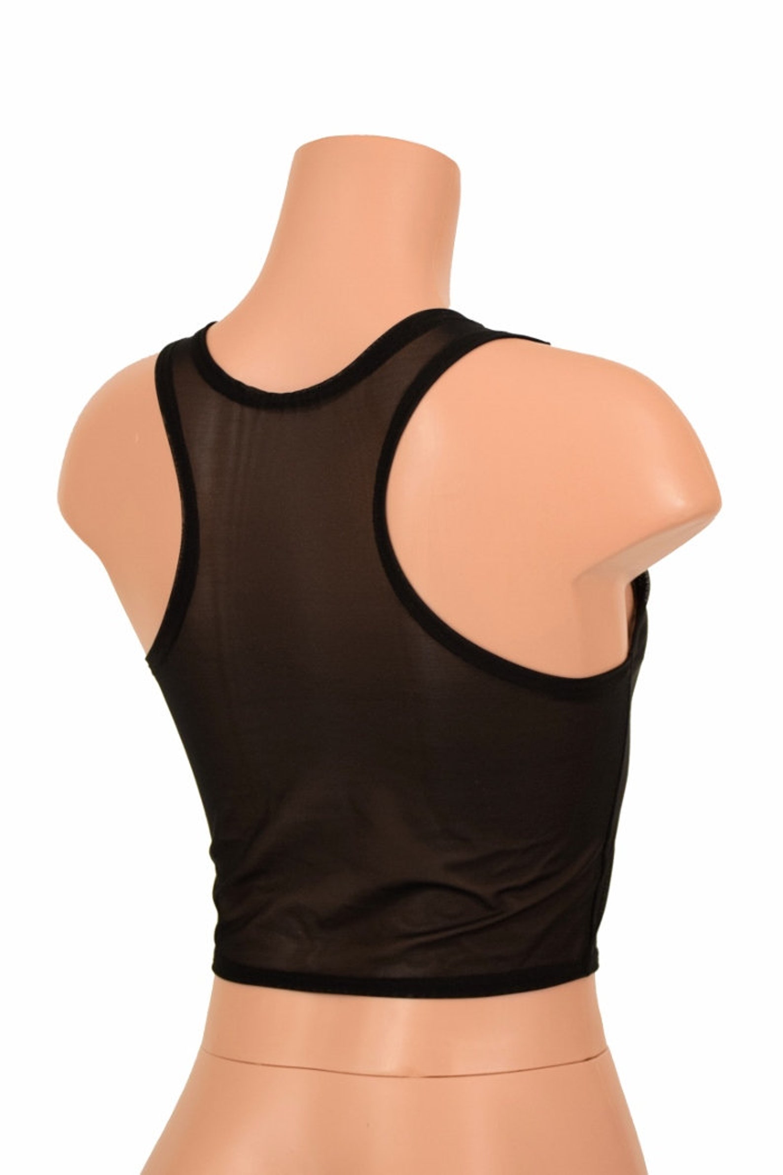 Black Mesh Racerback Crop Top Spandex Clubwear Rave Festival - Etsy