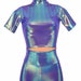 Moonstone Metallic Tee Length Sleeve Short Collar Crop Top & High Waist ...