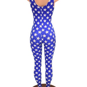 Blue and White Star Sleeveless Tank Style Lace up Catsuit Festival Rave ...