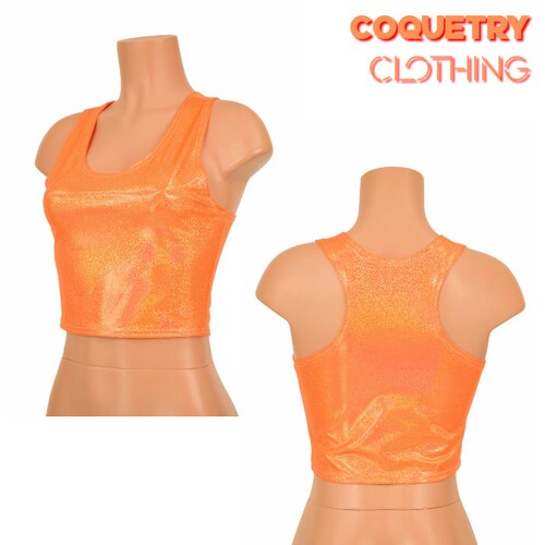 Orange Sparkly Jewel Racerback Crop Top Spandex Clubwear Rave - Etsy